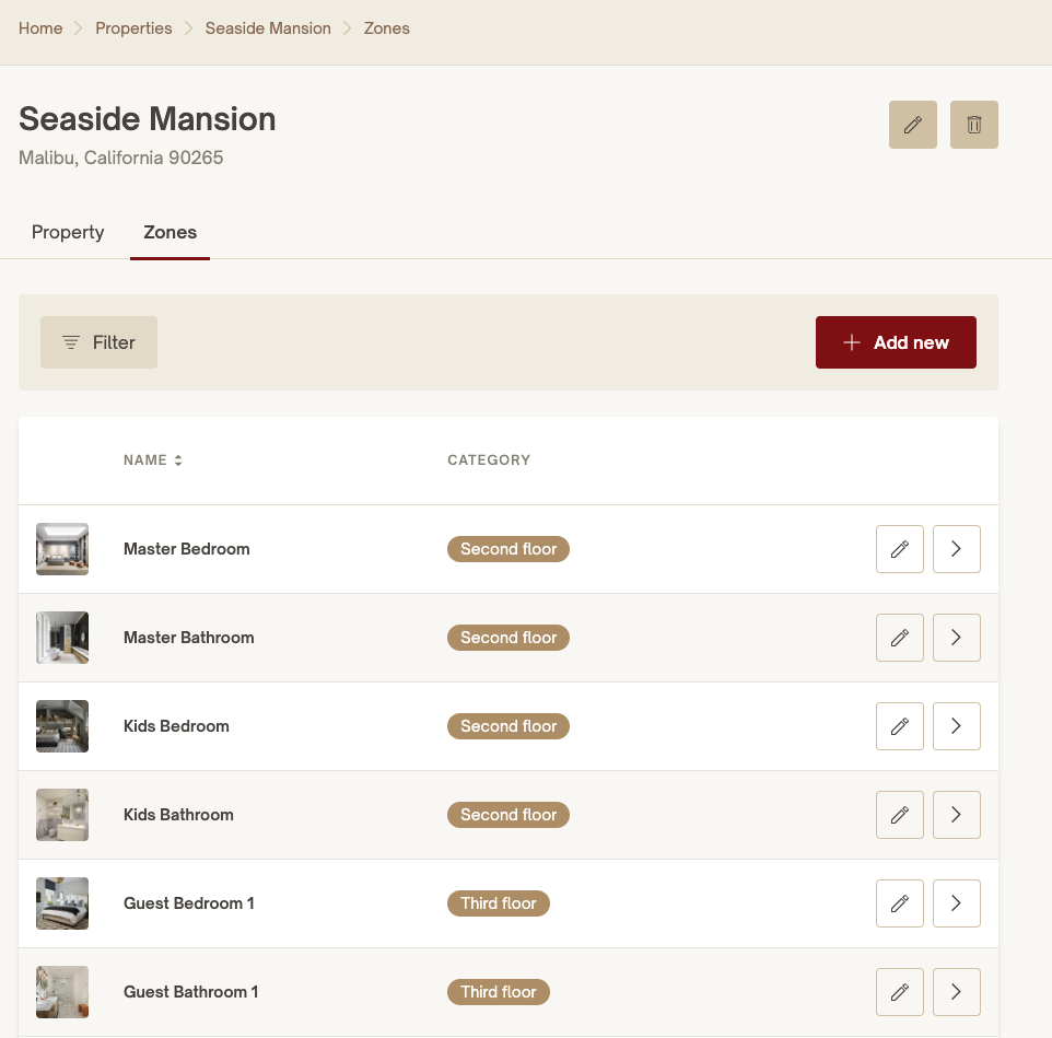 How do I add, edit, duplicate, and delete zones?